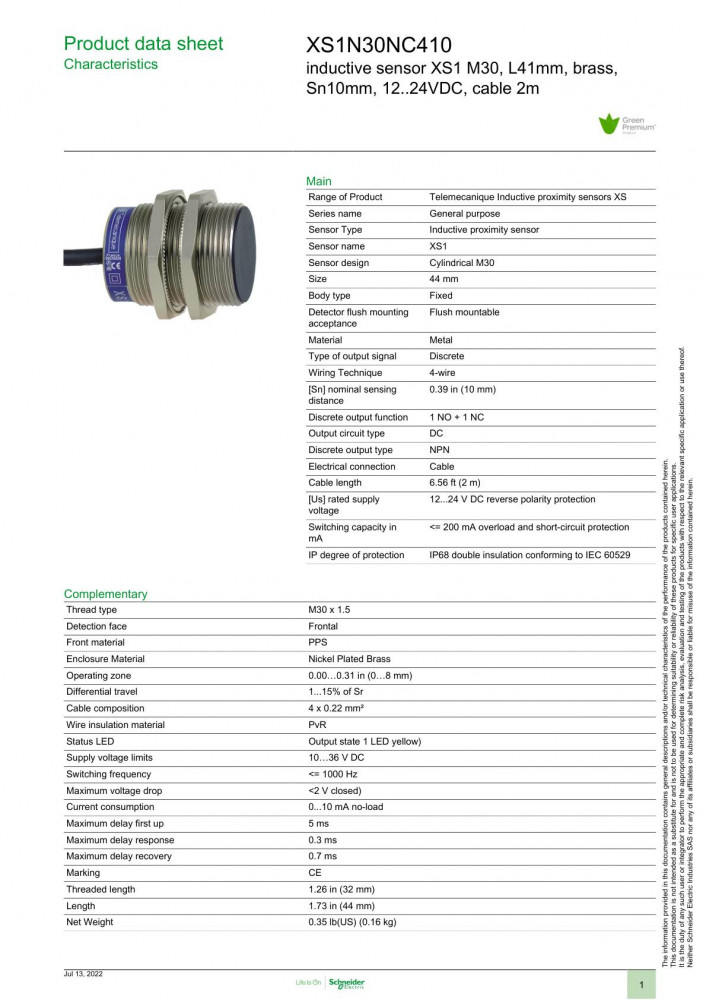 XS1N30NC410 technical document page 1
