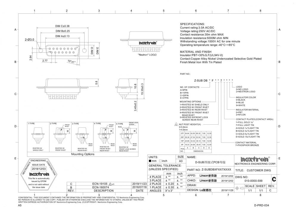 Nextron Z-SUBDBEF107A092 technical drawing