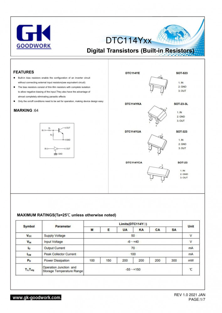 DTC114YCA datasheet page 1