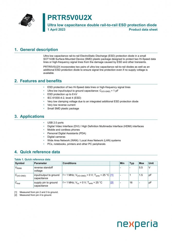 PRTR5V0U2X datasheet page 1