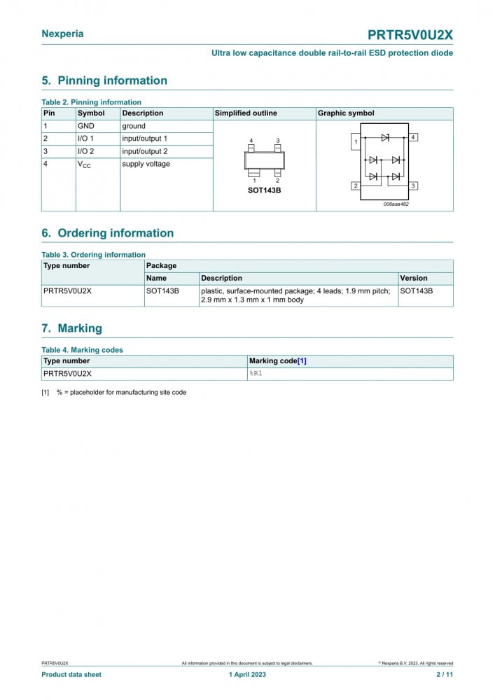 PRTR5V0U2X datasheet page 2