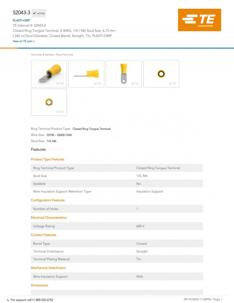 TE Connectivity 52043-3 document page 1