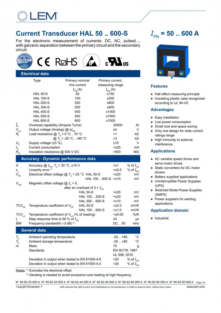 HAL100-S technical document page 1