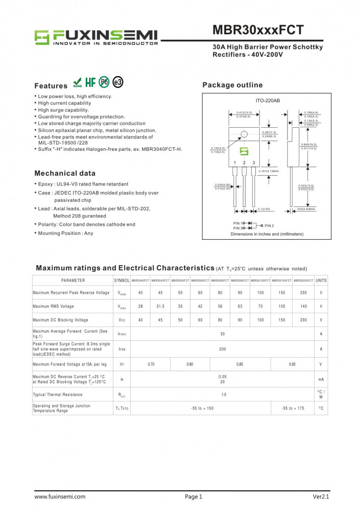 MBR30100FCT datasheet page 1