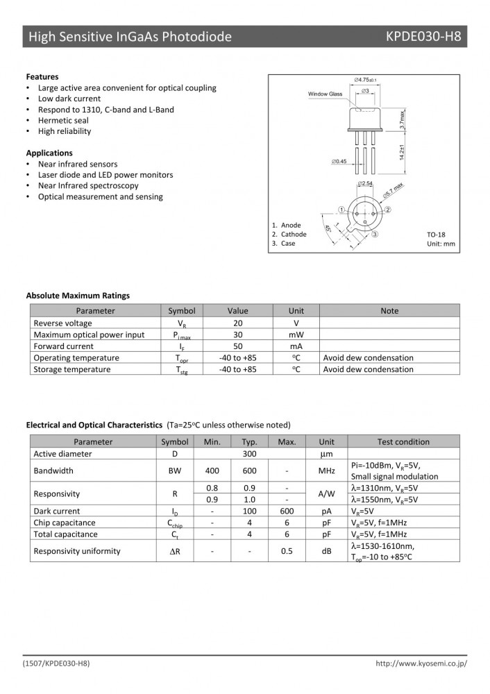 KPDE030-H8-B datasheet page 1