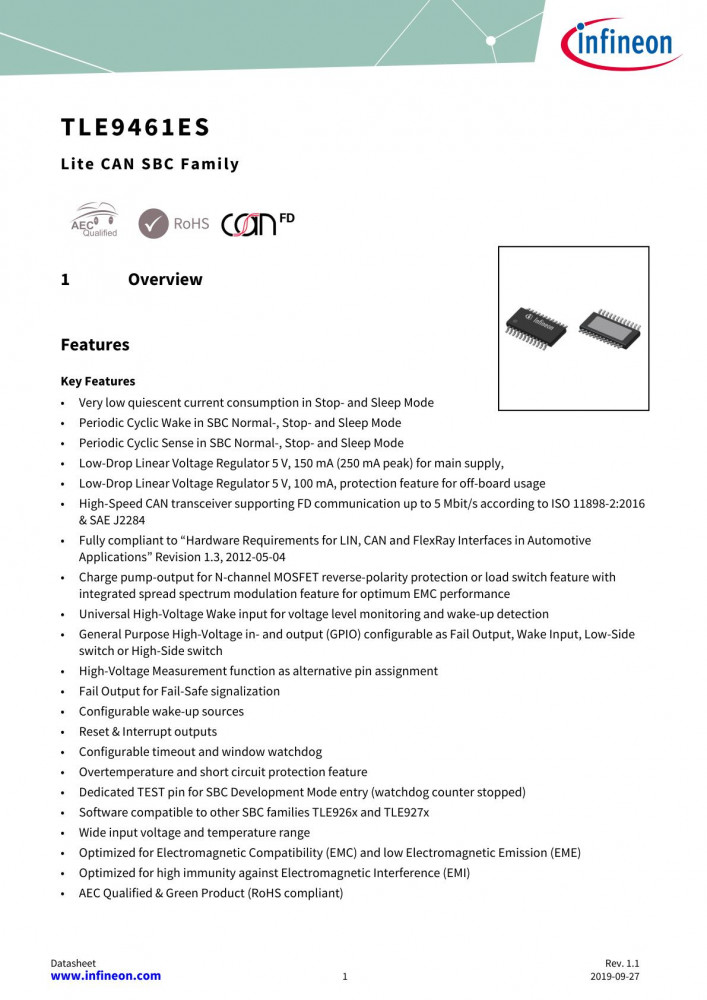 TLE9461ES datasheet page 1