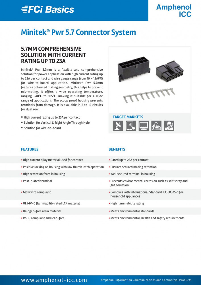 Amphenol Minitek Pwr 5.7 technical document page 1