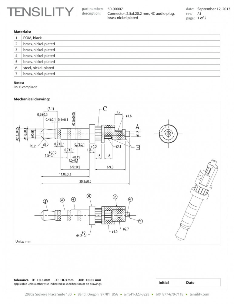 50-00007 product drawing, page 1