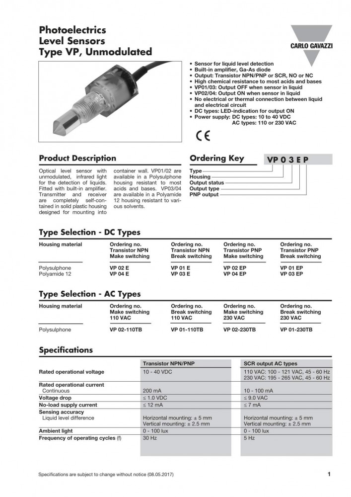 VP01-110TB technical document, page 1
