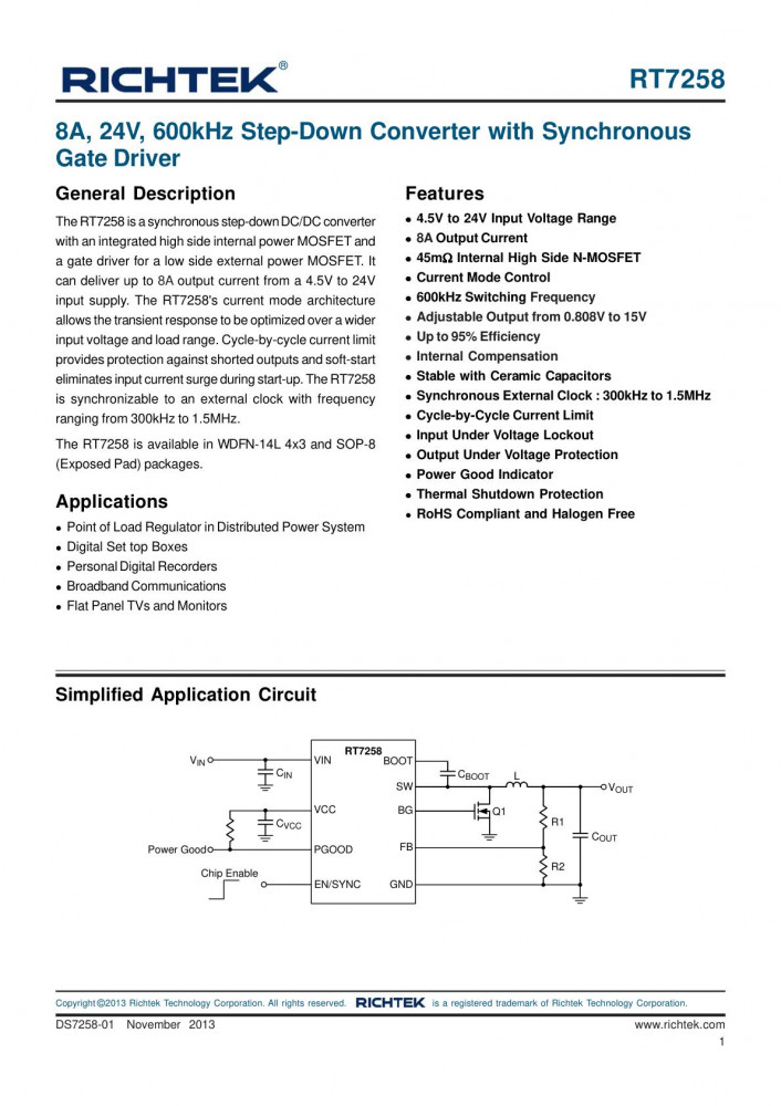 RT7258 datasheet page 1