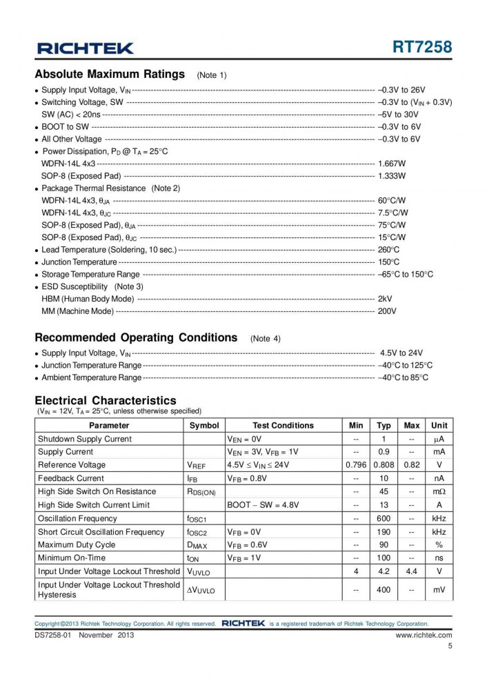 RT7258 datasheet page 5