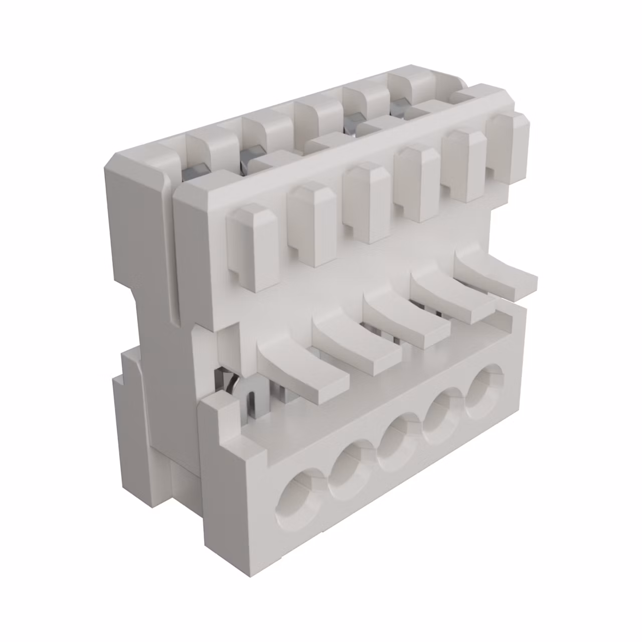 Appli-Mate RAST 2.5 IDT Housing, 2.50mm Pitch, Female, 5 Circuits, Beaded Terminal, All Position Keys, Slotted Endwalls, Voided Circuit 3 for sale
