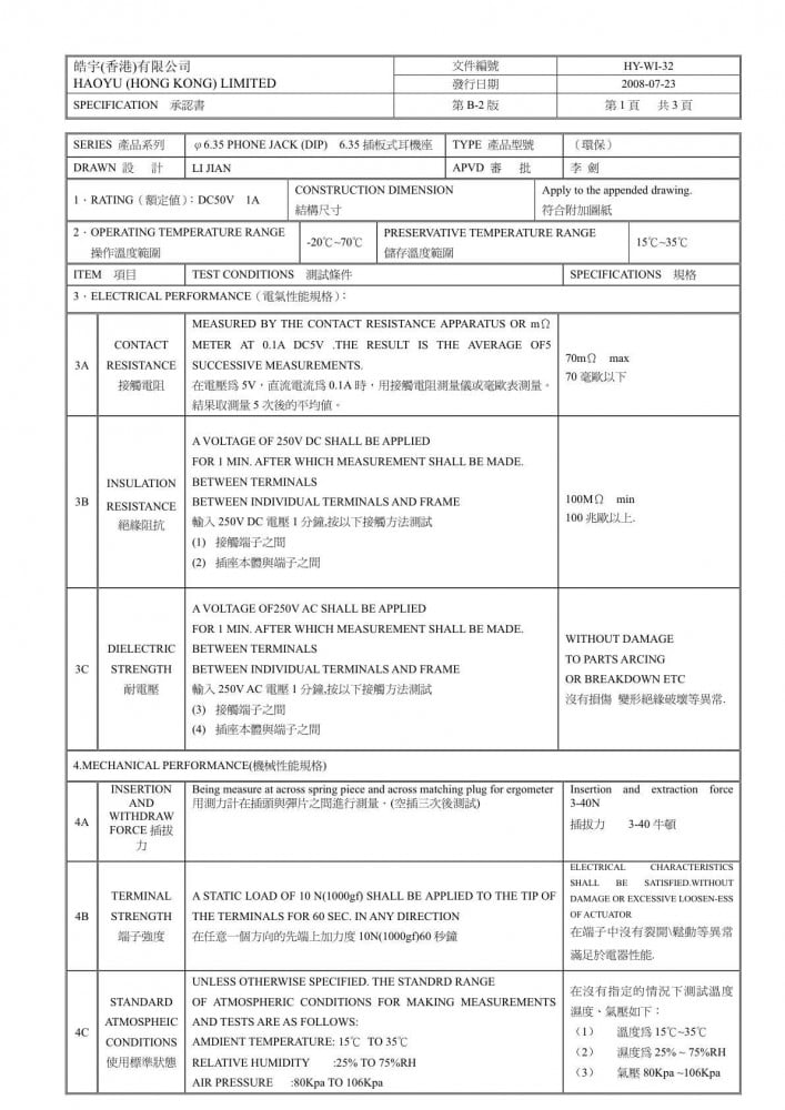 PJ-625CK technical document page 1