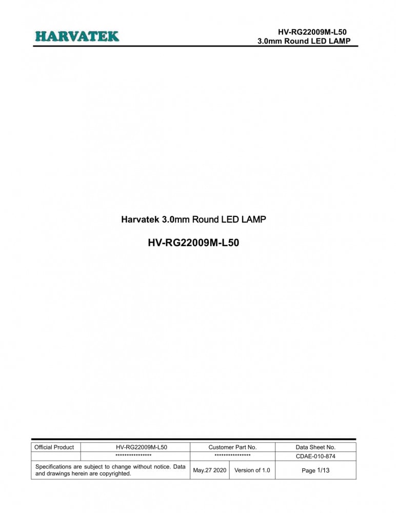HV-RG22009M-L50 datasheet page 1