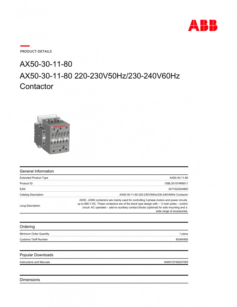 ABB AX50-30-11-80 technical document page 1