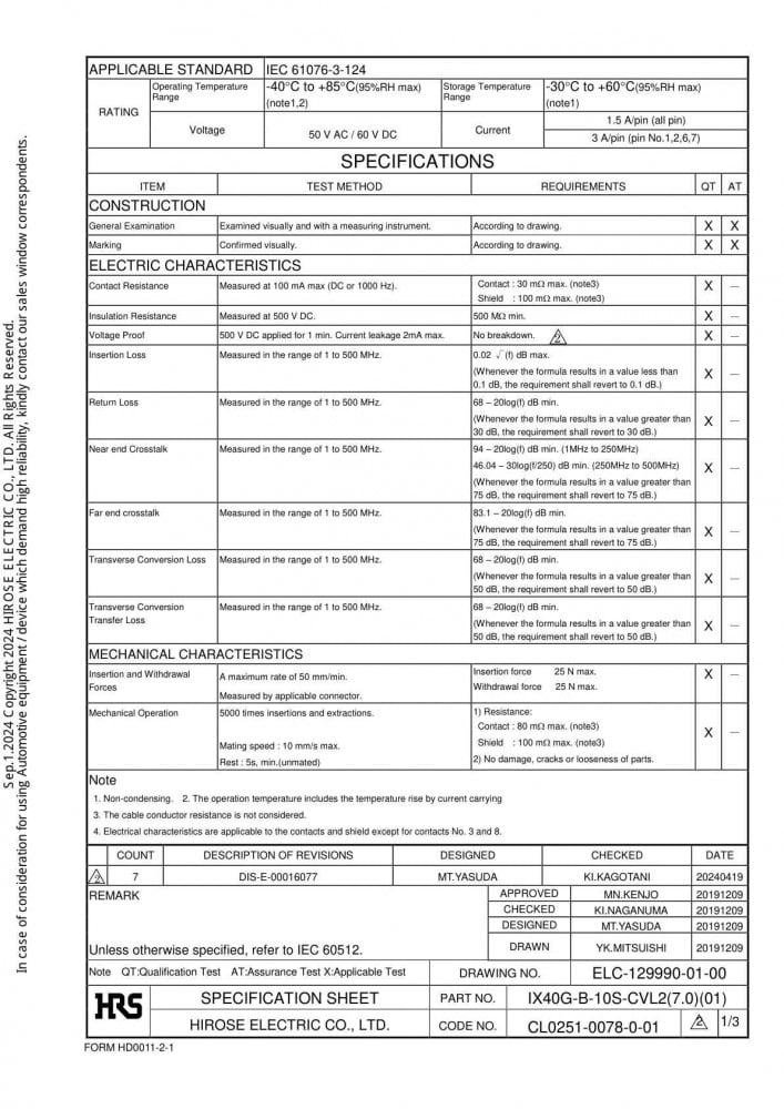 HRS IX40G-B-10S-CVL2(7.0)(01) specification sheet page 1