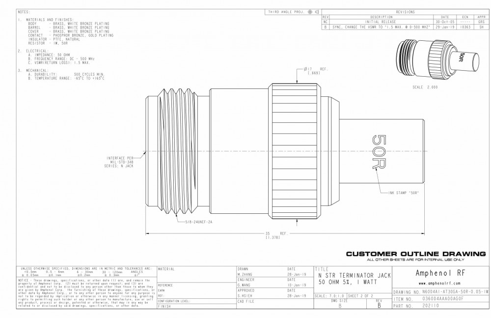 Amphenol 202110 customer outline drawing