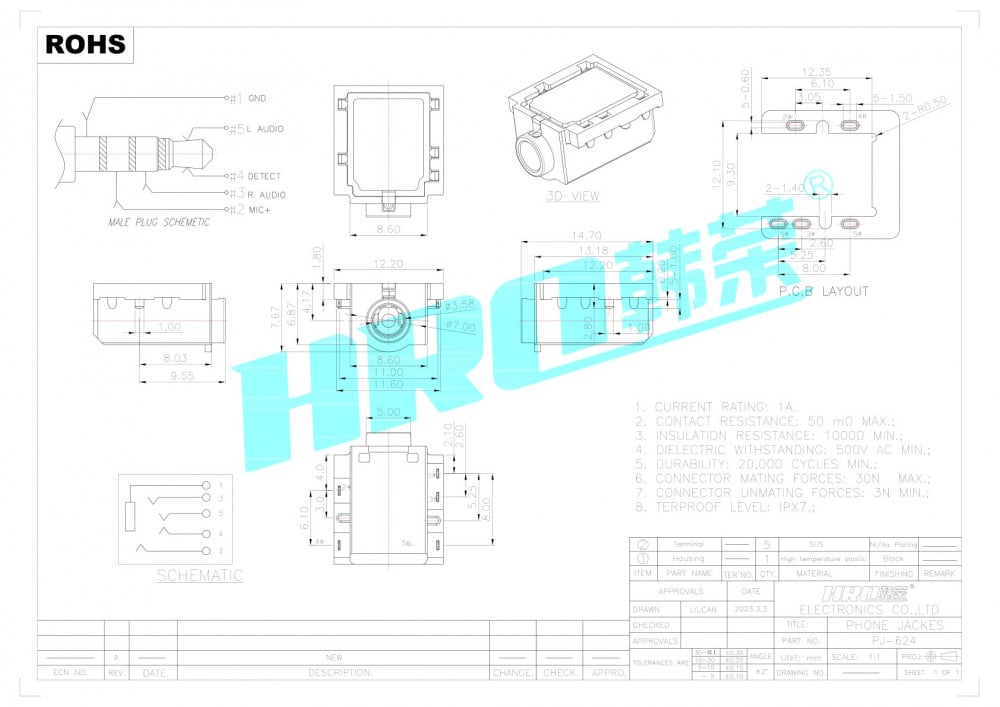 HRO PJ-624 technical drawing page