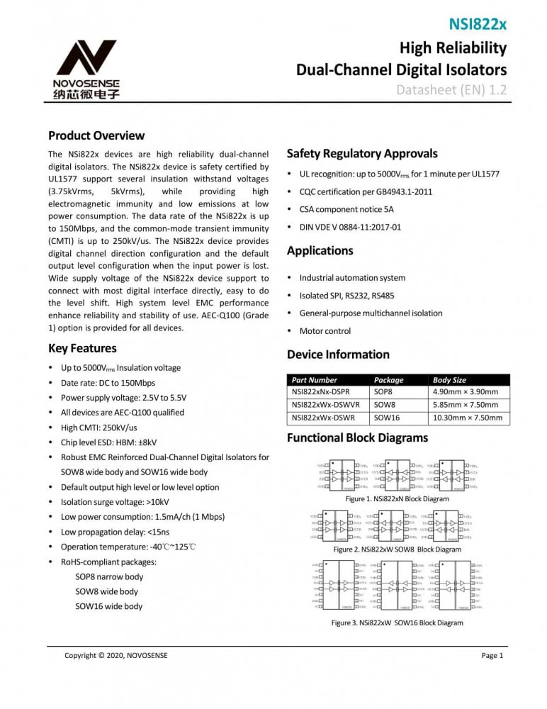 NSI8220N0-DSPR datasheet page 1