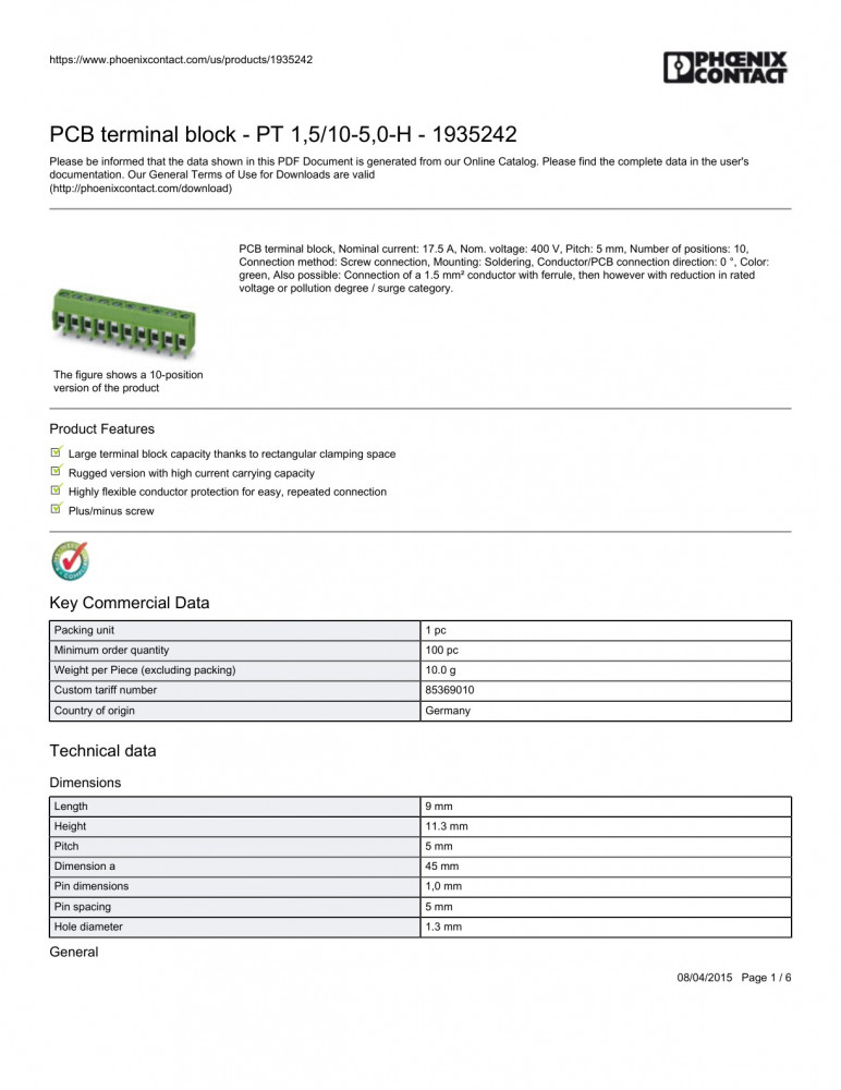 Phoenix Contact 1935242 technical document page 1