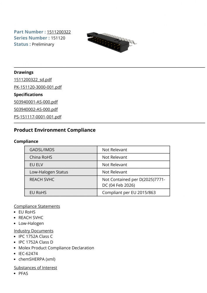 MOLEX 1511200322 technical document preview, page 1