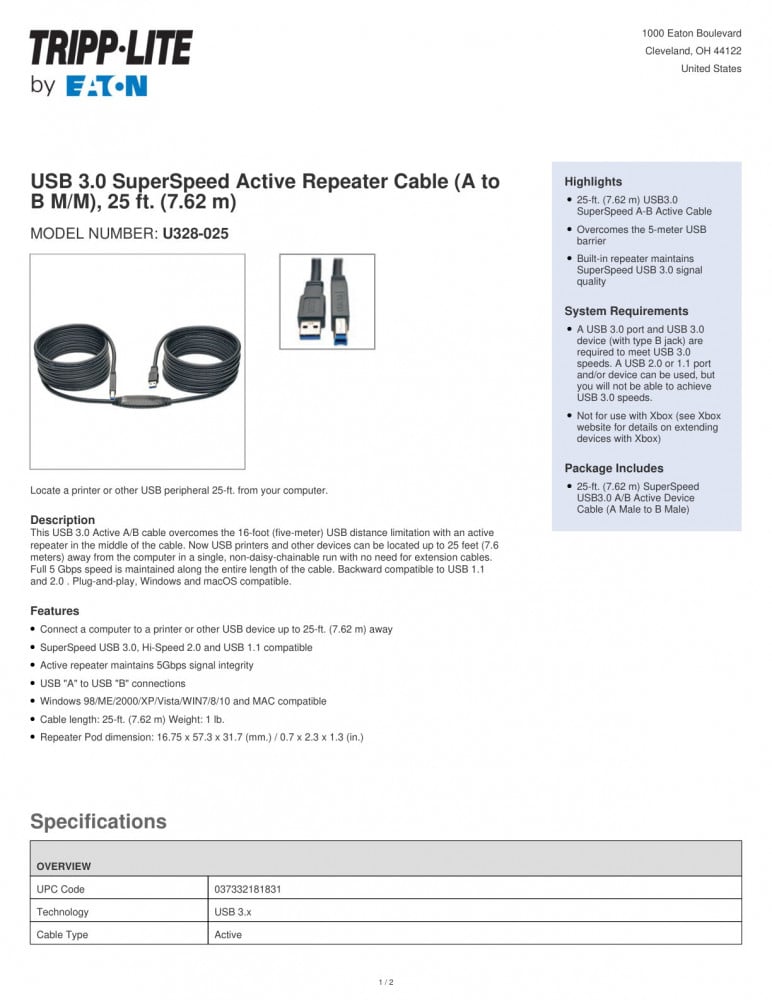 EATON U328-025 technical document page 1