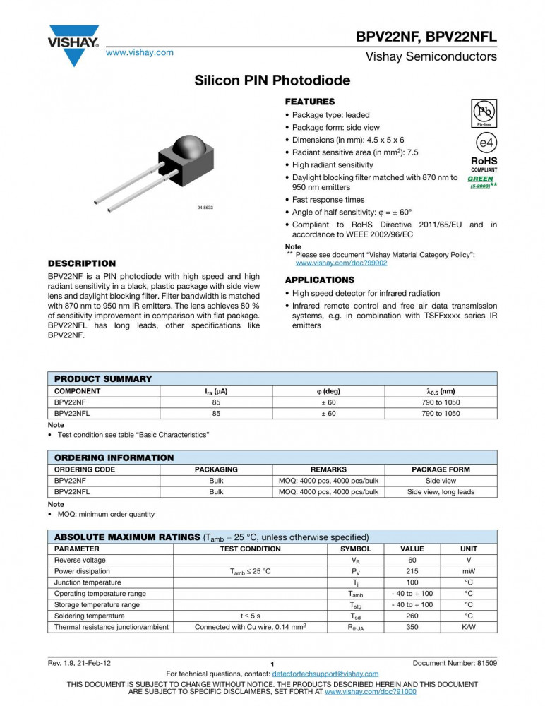 BPV22NF datasheet page 1