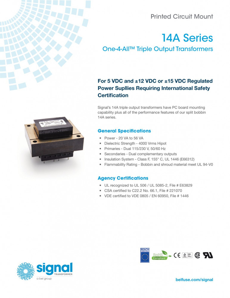 14A triple output transformer datasheet page 1