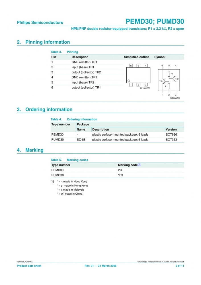PUMD30 datasheet page 2