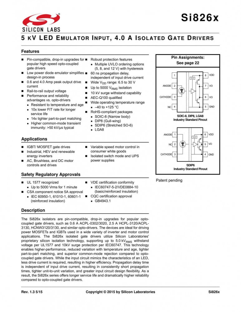 SI8261BCC-C-ISR datasheet page 1