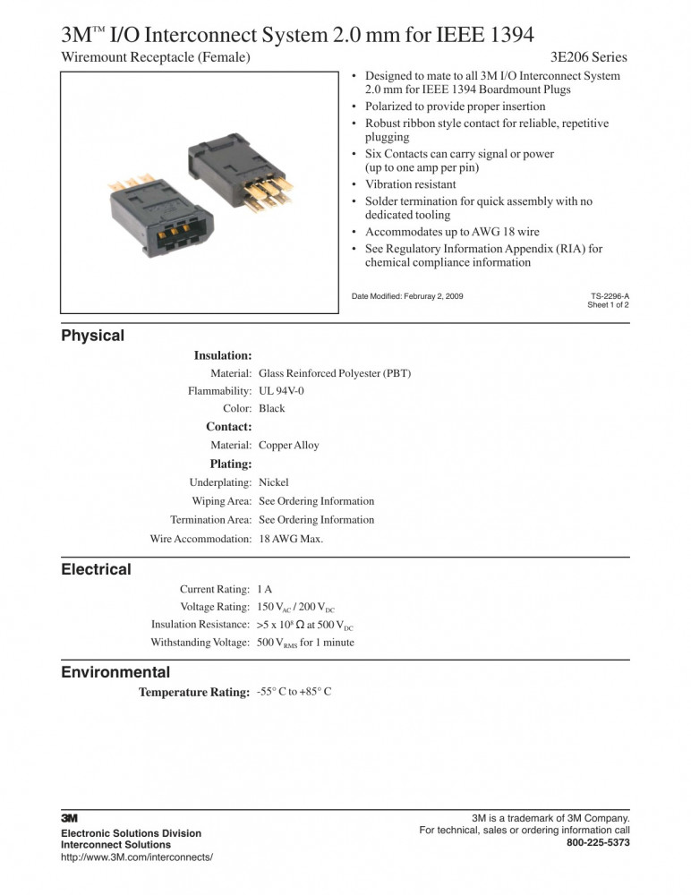 3M 3E206-0100KV technical document page 1