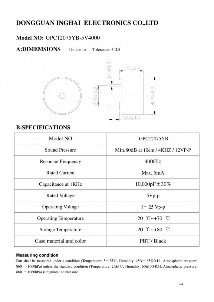 GPC12075YB-5V approval specification page 2