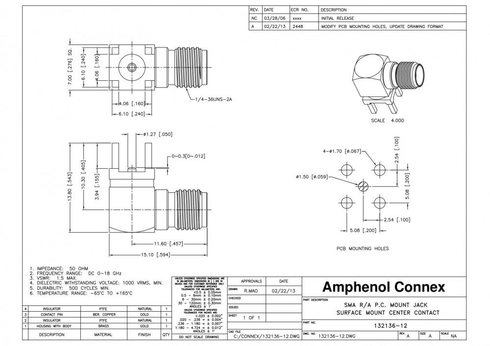 Amphenol 132136-12 technical drawing