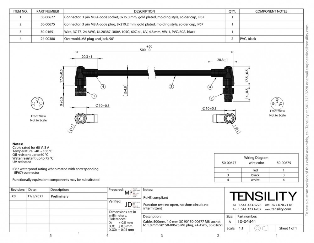 10-04341 M8 cable assembly technical drawing