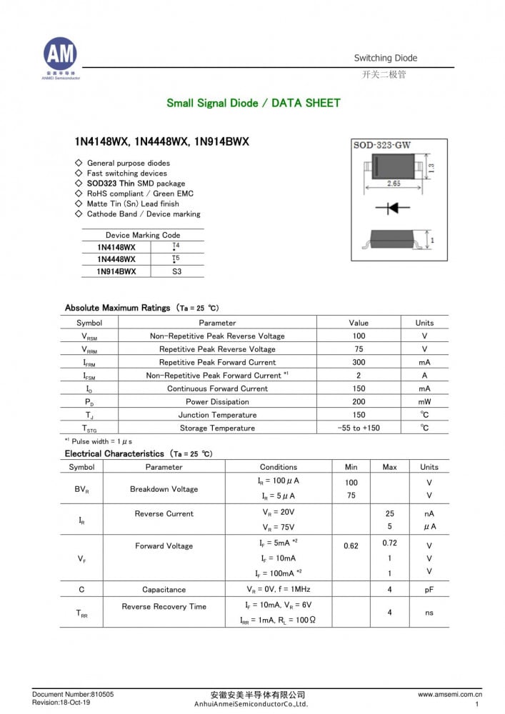 1N4148WX datasheet page 1
