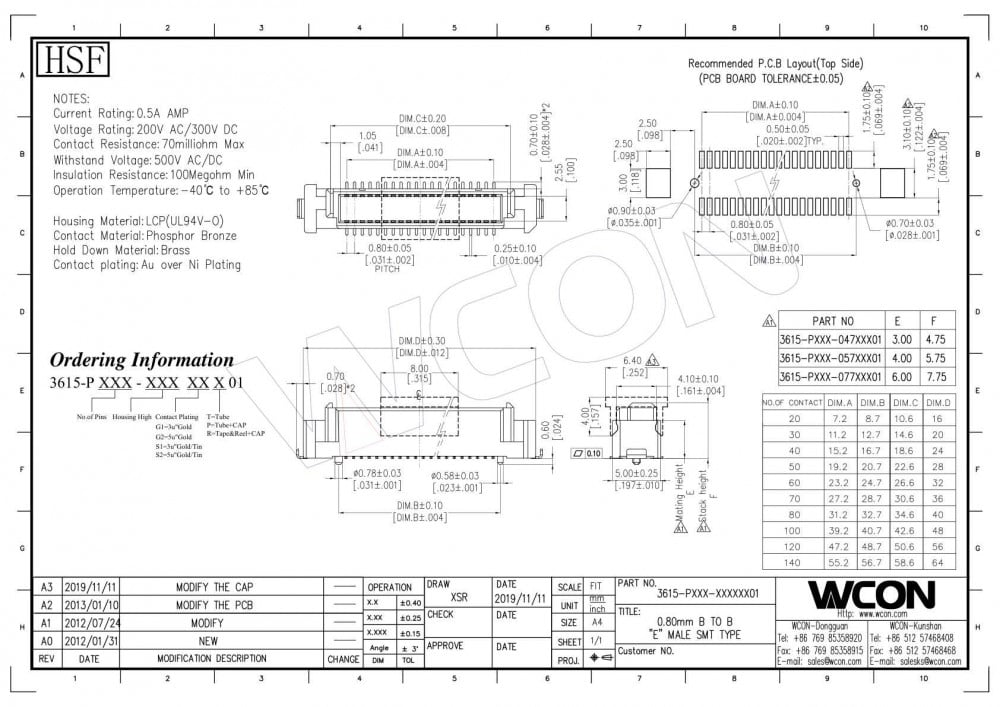 Wcon 3615-P040-047G1R01 technical drawing preview