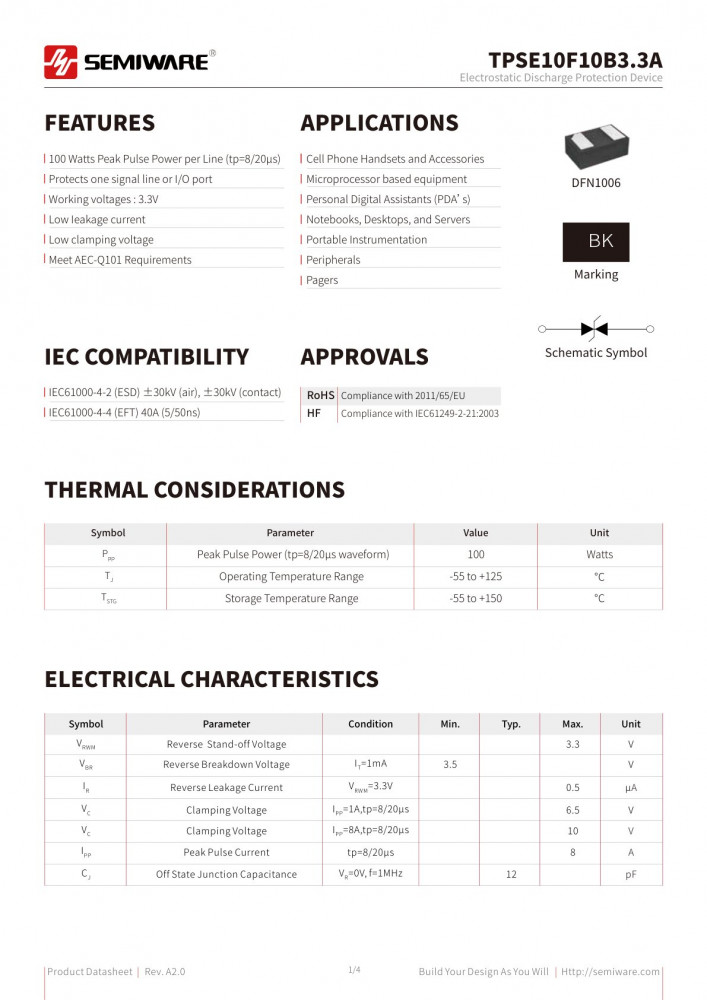 TPSE10F10B3.3A datasheet page 1