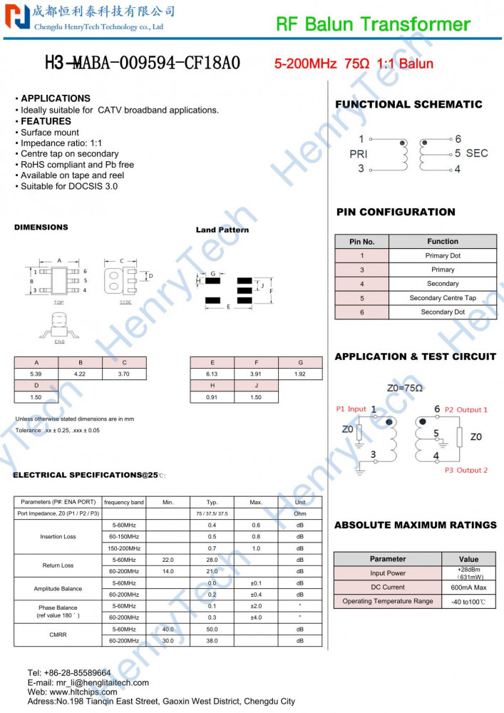 HenryTech H3-MABA-009594-CF18A0 technical document page 1