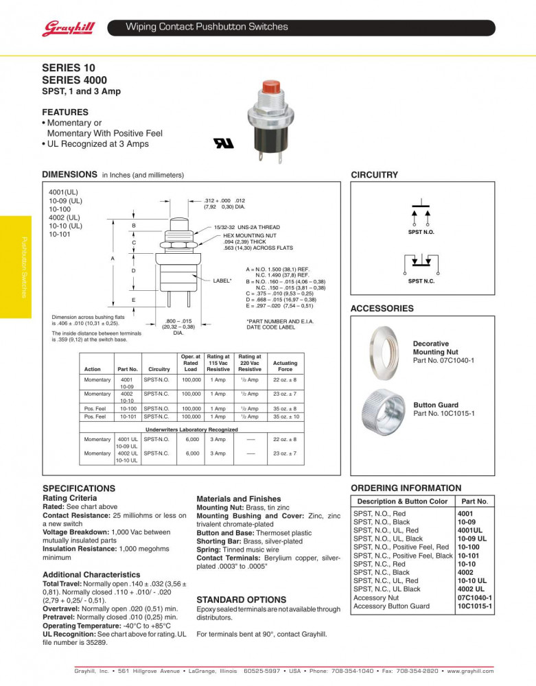 Grayhill 4001 Series 10 and Series 4000 datasheet page