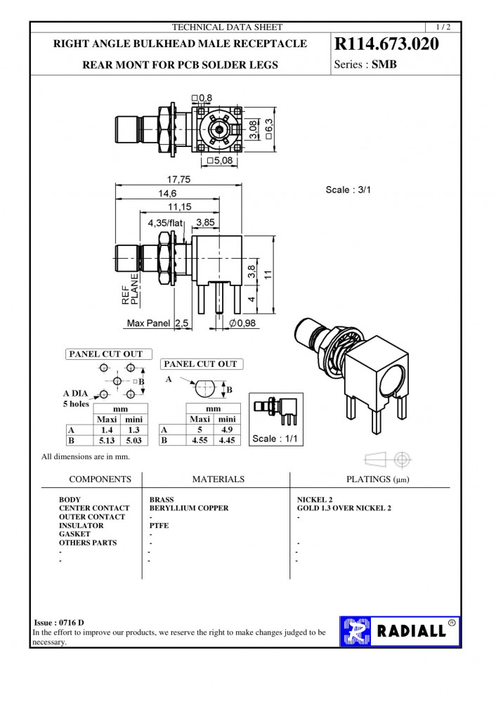 Radiall R114673020 technical datasheet, page 1