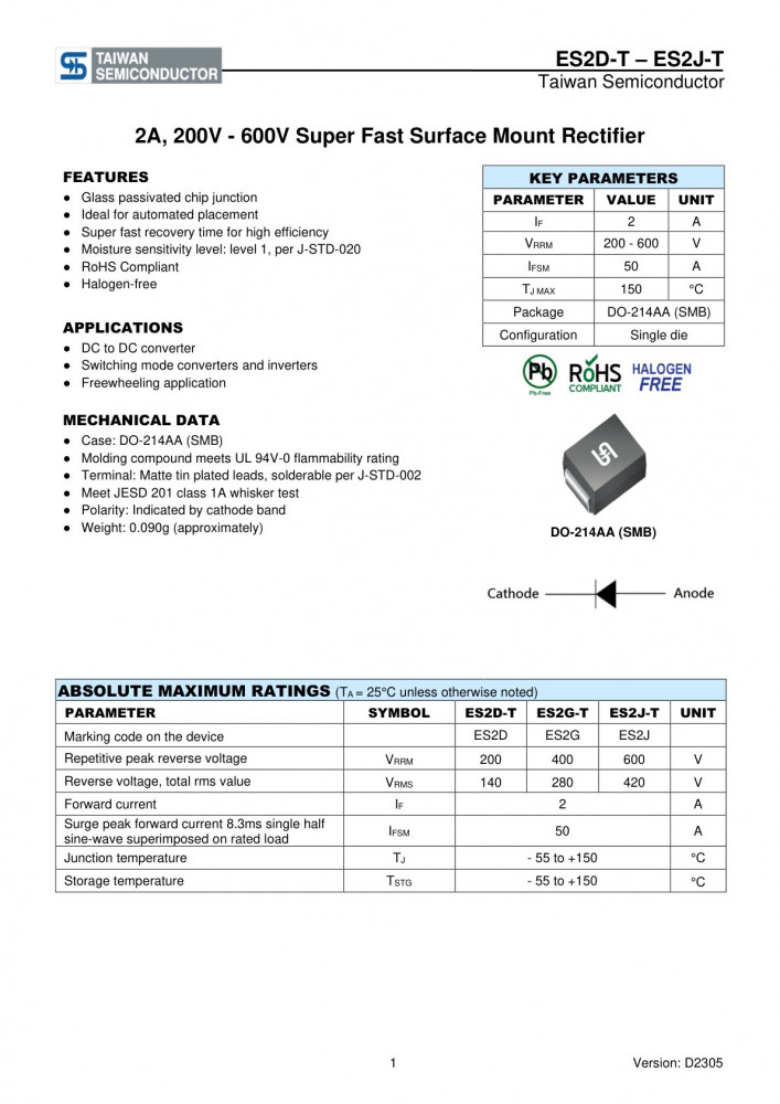 ES2J-T datasheet page 1