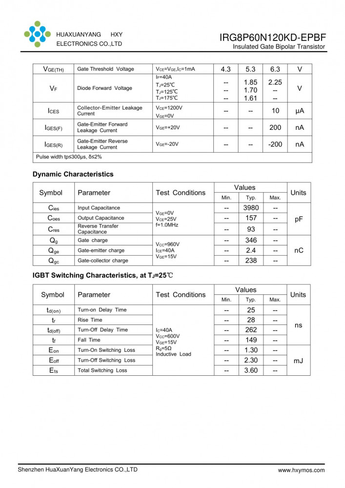 IRG8P60N120KD-EPBF-HXY datasheet page 3