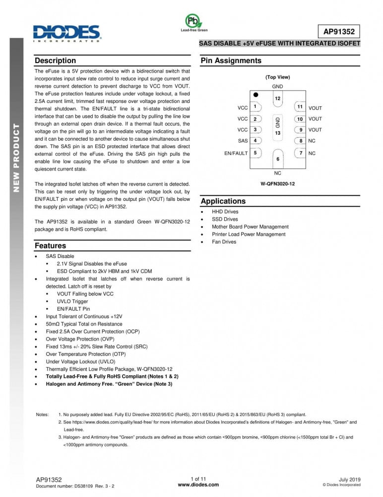 AP91352 datasheet page 1