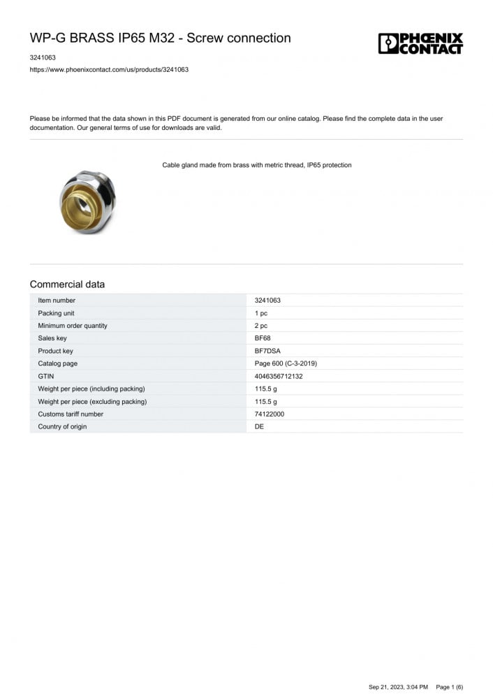 Phoenix Contact 3241063 product documentation page 1