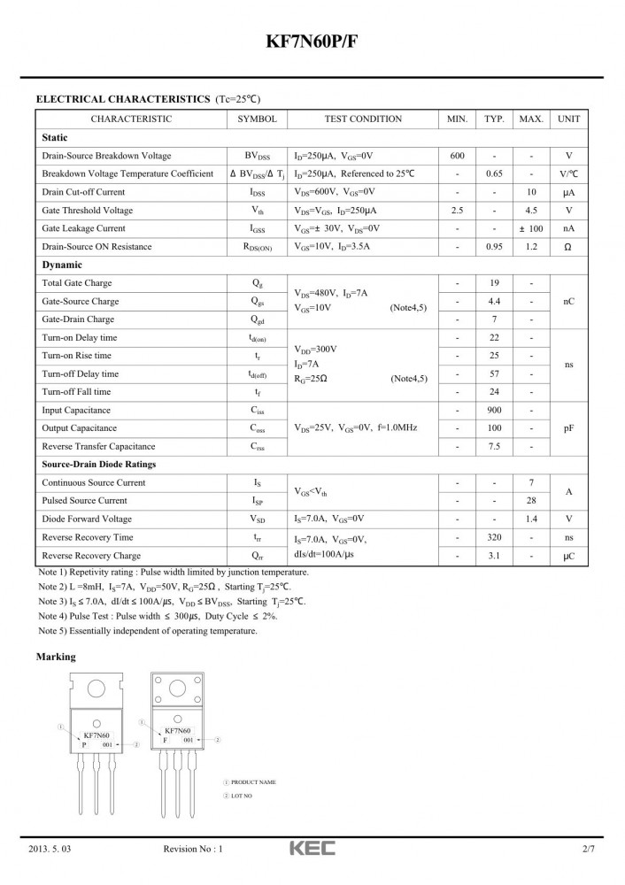KF7N60F datasheet page 2