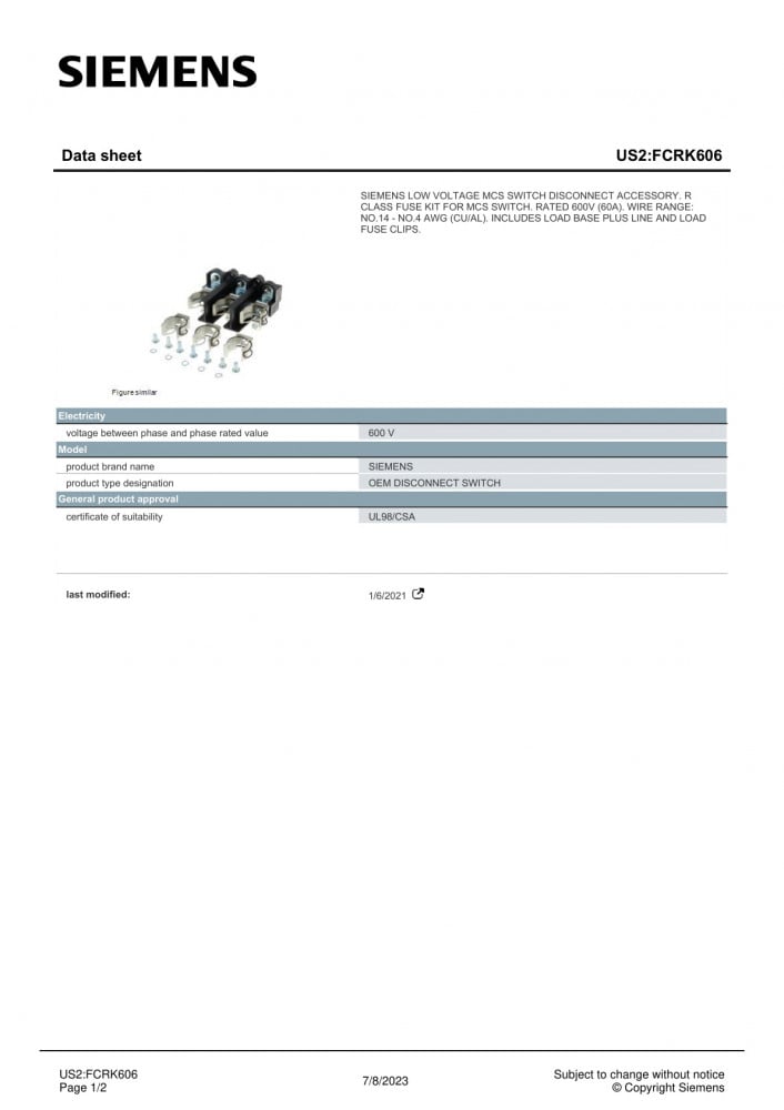 SIEMENS FCRK606 datasheet page 1