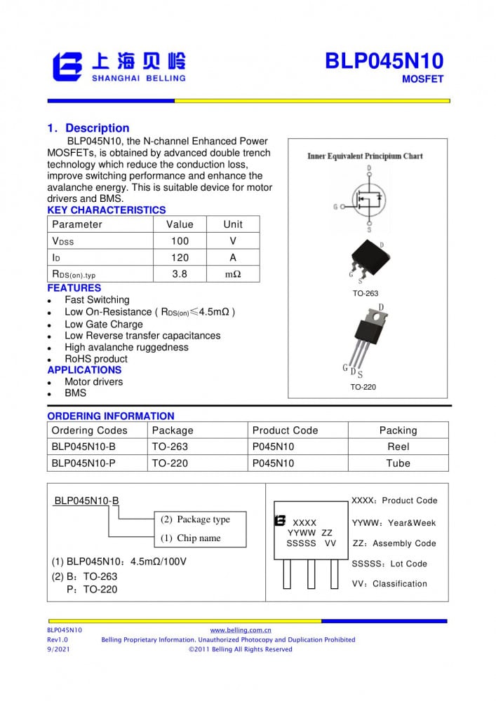 BLP045N10-P datasheet page 1