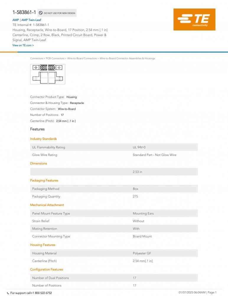 TE Connectivity 1-583861-1 technical document page 1