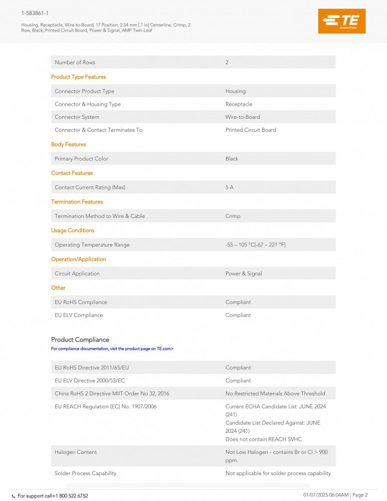 TE Connectivity 1-583861-1 technical document page 2