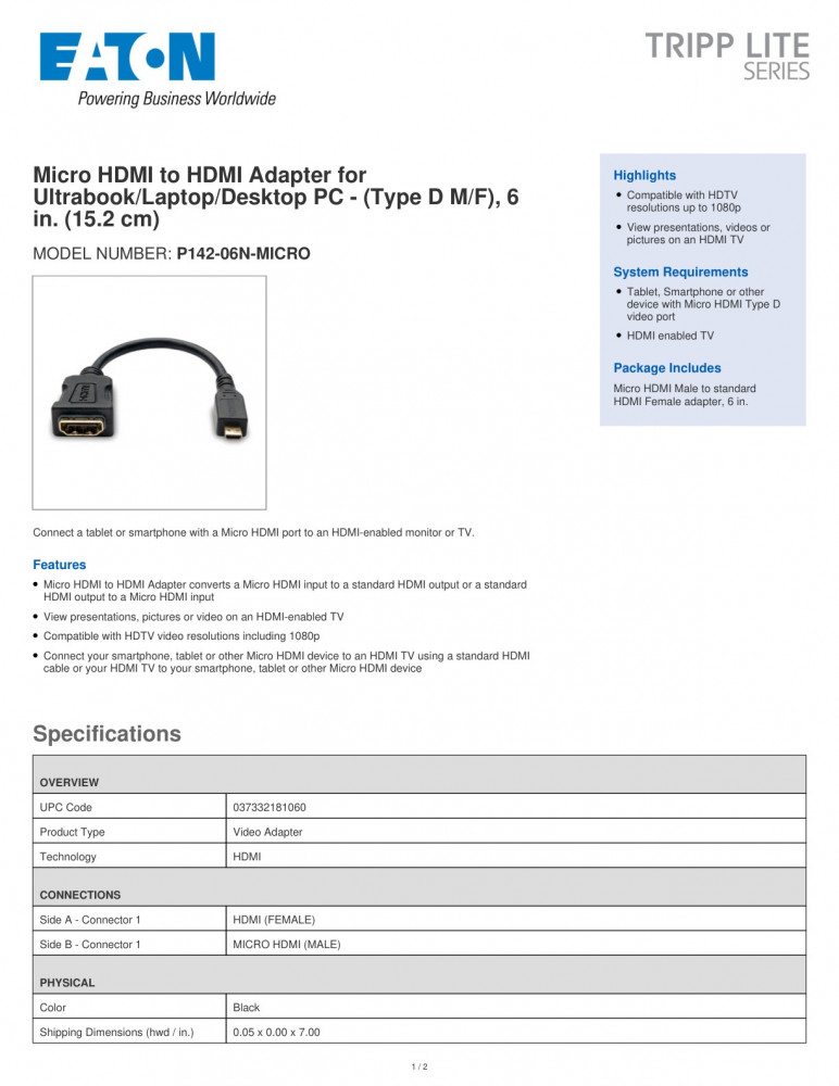 P142-06N-MICRO product documentation, page 1